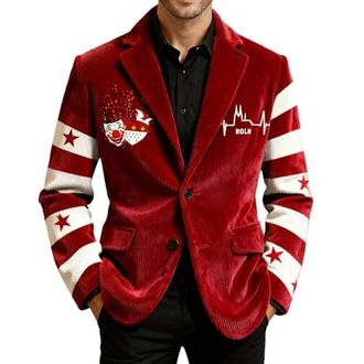 Generic Veste de carnaval pour homme - Imprim&eacute; clown - Aspect velours c&ocirc;tel&eacute; - Design &agrave; paillettes - Blazer multicolore - Ray&eacute; - Vintage - Veste de cirque pou
