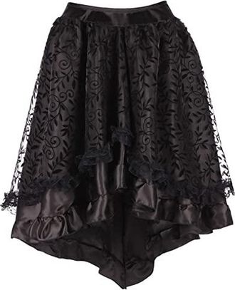 Generic Jupes gothiques steampunk en maille satin&eacute;e avec ourlet bas - Grande taille - Jupe double couche longueur genou - Costume vintage m&eacute;di&eacute;val pour femme,