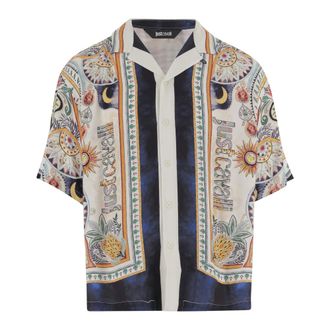 Just Cavalli Homme, Chemises, Multicolore, Taille: M Chemise en viscose avec logo et imprim&eacute; &agrave; motifs