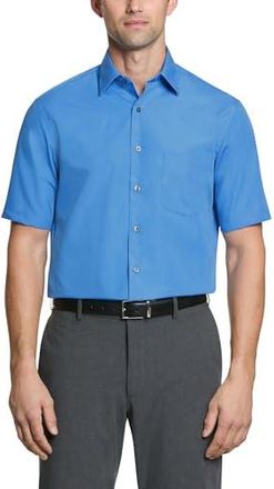 Van Heusen Short Sleeve Dress Shirt Regular Fit Poplin Solid Chemise, Pacifico, 37 cm Cou Homme