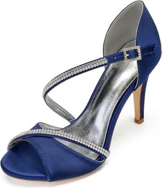 Generic Femmes Mode Bout Ouvert Chaussures De Mariée Sandales Stylet Eté Talon Mariage Soirée Chaussures Femmes 10.5Cm,Dark Blue,39 EU