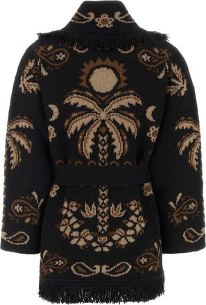 Alanui Womens Embroidered Wool Blend Island Roots Cardigan Blackcamel Sciarpe E Foulard Scarfs
