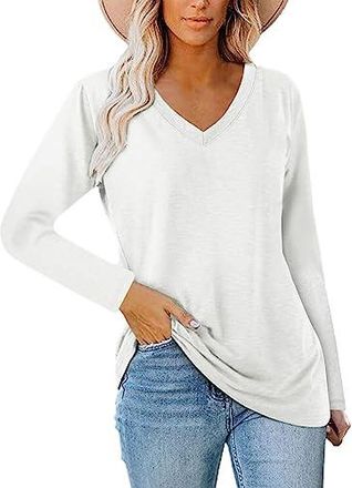 QUINTRA T-shirt dété à manches longues et col en V pour femme Motif tête de mort, Blanc., XL