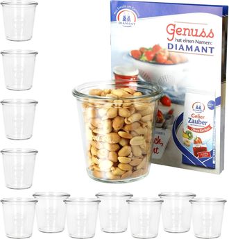 MamboCat 12er Set Weckgläser Sturzglas 290 ml I Original Weck Sturzgläser Dessertglas I Einweckgläser für Kuchen Gelees UVM I Einmachglas ohne Deckel inkl. Dia