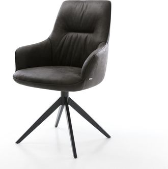 DELIFE Drehstuhl Zelia-Flex mit Armlehnen Mikrofaser Anthrazit Vintage Kreuzgestell breit Schwarz 360&deg; drehbar Wippfunktion Taschenfederkern, Esszimmerst&uuml;hle