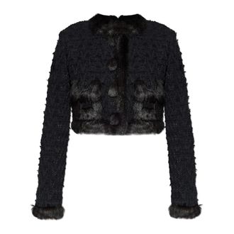 Dolce & Gabbana Tweedjacke mit Pelzeins&auml;tzen - - Jackets - Damen - Schwarzk - XS
