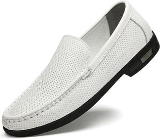 Generic Mocassins décontractés en cuir Oxford pour homme - Chaussures de conduite souples et confortables - Légères - Noir et blanc, Blanc creux, 38 2/3 EU