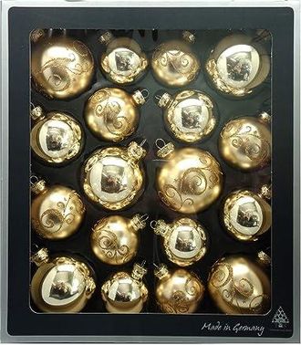 Thüringer Glasdesign Kugel Set aus Glas, Weihnachtskugeln inkl. Aufhänger, Glanz und matt, Christbaumkugeln, Christbaumschmuck, Dekoration