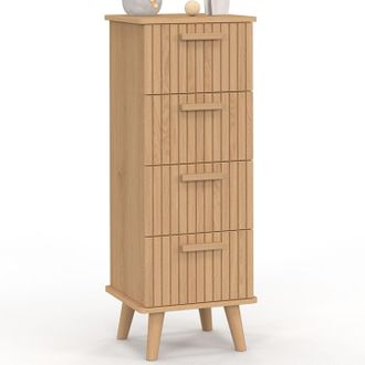 IDMarket Beistellm&ouml;bel mit 4 Schubladen Juliette 30 cm, Lattenrost, Holzleisten, eichenfarbig