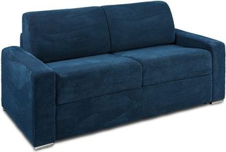 Vente-Unique Vente-unique - Canap&eacute; 3 places convertible express en velours c&ocirc;tel&eacute; bleu - Couchage lattes larges 140 cm - Matelas 18 cm calito
