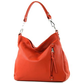 modamoda.de T183 Damen Schultertasche Handtasche Tragetasche Echtleder Gro&szlig; handmade in Italy, Farbe:Hummerrot