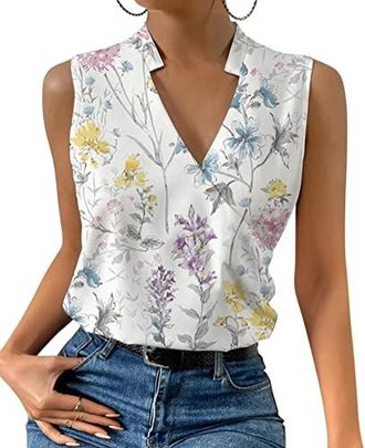 ORANDESIGNE Débardeur Femme Chic Et Élégant Top Chemisier Sexy Blouse Ample Haut Été sans Manches Tee Shirt Col V Fluide Mode Casual Chemise Classique Debardeur T