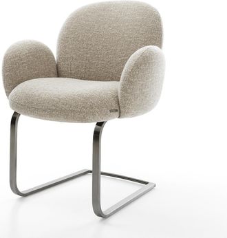 DELIFE Freischwinger Nube-Flex mit Armlehnen Webstoff Soft Beige Freischwinger flach Graphit Taschenfederkern, Esszimmerst&uuml;hle