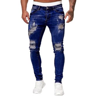 Generic Slim Fit Jeans Herren, Moderne Herren Jeans Mit Verblassungseffekt Dekorativen Rissen F&uuml;R Einen L&auml;Ssigen Streetstyle