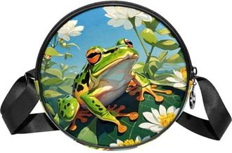 Generic Sac &agrave; bandouli&egrave;re rond rond pour femme, motif grenouille, avec fermeture &eacute;clair, bretelles r&eacute;glables, style d&eacute;contract&eacute;