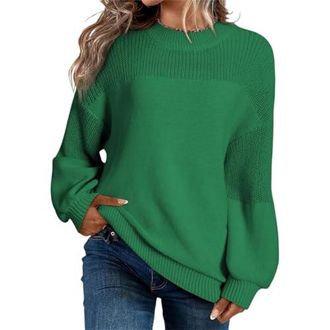 Generic Pull d&eacute;contract&eacute; &agrave; manches longues et col rond en tricot uni pour femme, pull d&eacute;contract&eacute; &agrave; manches longues et col rond, mignon, Vert, XXL