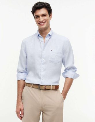 Tommy Hilfiger Regular-Fit-Hemd aus reinem Leinen in verwaschenem Hellblau