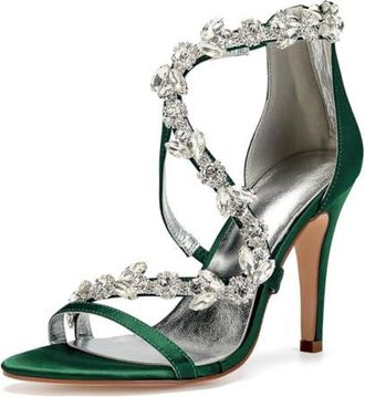 Generic Chaussures De Mariage Femme Talon Aiguille Sandales Chic Satin Mari&eacute;e Dress F&ecirc;te Open Toe Chaussure Escarpin 10.5Cm,Dark Green,39 EU