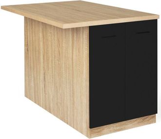 IDMarket Idmarket - Ilot central ivo 120 cm bois façon hêtre portes noires avec plan de travail