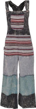 Guru Shop Patchwork Latzhose, Japan Style, Boho Hose - Schwarz, Damen, Baumwolle, Size:L/XL