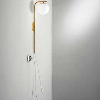 Luce-Ambiente-Design Odisseo Metal Gold Wall Light with Spherical Glass Diffuser with Socket and Switch