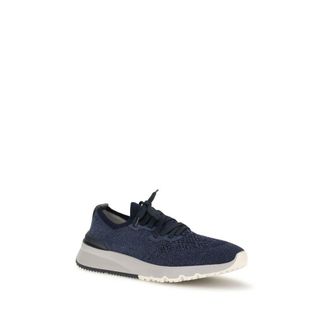 Brunello Cucinelli Mens Blue Cotton Athletic Sneakers