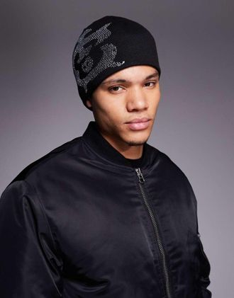 Icecream Strickm&uuml;tze in Schwarz mit Schmuckstein-Design