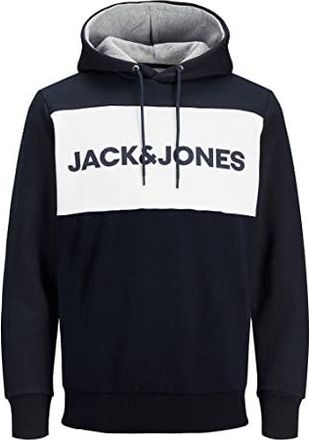 Jack & Jones Jjelogo Blocking Sweat Hood STS Sweatshirt à Capuche, Bleu (Navy Blazer/Reg), 3XL Homme