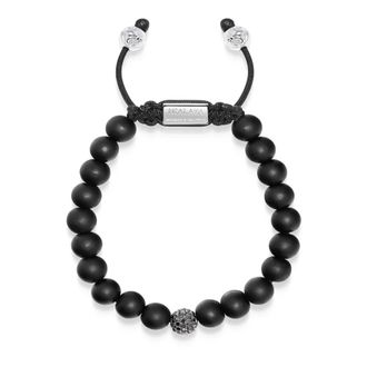 Nialaya Homme, Accessoires, Gris, Taille: L Mens Black Diamond Beaded Bracelet with Matte Onyx