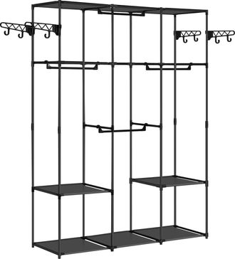 Woltu Kleiderschrank offen, Kleiderständer Garderobenständer, Garderobe mit Ablagen Kleiderstangen Haken, Standgarderobe Schlafzimmer, Kleiderregal aus Stof