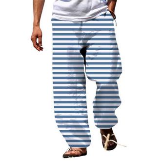 Generic Pantalon de plage baggy pour homme - L&eacute;ger et d&eacute;contract&eacute; - Coupe ample - Taille &eacute;lastique - Pantalon de jogging respirant - Tendance - Rayures fines 
