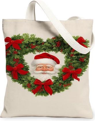 Generic Sacs fourre-tout festifs en toile, motif couronne vintage, sacs d&eacute;picerie, sacs d&eacute;picerie r&eacute;utilisables, l&eacute;gers et lavables en toile pour Holid, Rouge