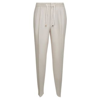 Brunello Cucinelli Homme, Pantalons, Beige, Taille: XL Pantalon en Lin Beige avec Taille Élastique