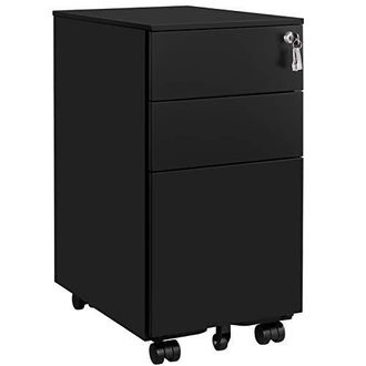 Songmics Caisson de Bureau Metal, Caisson de Rangement Mobile, avec roulettes et Serrure, pour Documents et Dossier Suspendu, avec 3 tiroirs, 30 x 45 x 60 cm N