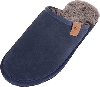 SNUGRUGS Pantoufles dhiver en peau de mouton véritable avec semelle EVA pour homme, Pointe bleu marine, 42 1/3 EU