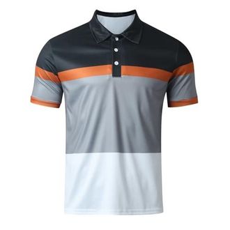 Generic Polo Homme &Eacute;t&eacute; Ray&eacute; Imprim&eacute; Manches Courtes Tops Casual T-shirt V&ecirc;tements Hommes, beige, 3XL