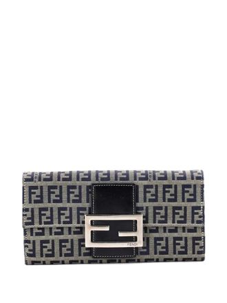 Fendi Kleine Vintage FF Flap Portemonnaie aus Zucchino-Canvas - Schwarz