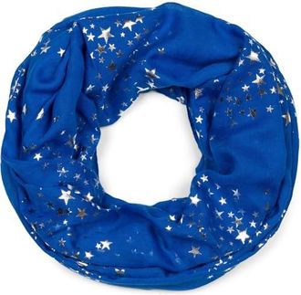 styleBREAKER Écharpe Loop pour femmes avec motif imprimé étoiles métalliques scintillantes, écharpe tubulaire légère unie, foulard 01016118, couleur:Bleu royal