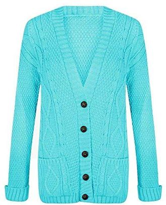 WearAll Cardigan à manches longues en tricot torsadé pour femme Tailles 36-42, turquoise, 40-42