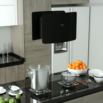 vidaXL Vidaxl - Hotte suspendue en verre tremp&eacute; 55x37cm - &Eacute;cran LCD tactile - 3 niveaux de vitesse - D&eacute;bit dair 756 m&sup3;/h - Montage plafond acier inoxydable