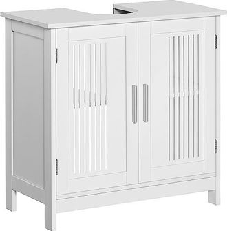 Kleankin Meuble sous lavabo Salle de Bain - Meuble sous-Vasque - 2 Portes rainur&eacute;es avec &eacute;tag&egrave;re r&eacute;glable - poign&eacute;es Alliage Aluminium - dim. 60L x 30l x 60H c