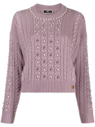 Elisabetta Franchi pull en maille torsad&eacute;e &agrave; ornements en cristal - Violet