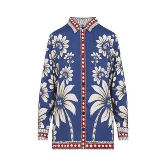 Farm Rio Luna Blumenprint Hemdbluse - - Blouses & Shirts - Damen - Blau - XS