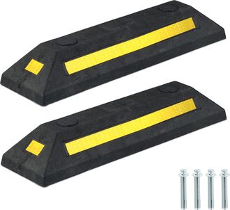 Relaxdays Radstopper, 2er Set, Anfahrschutz Garage, Reflektoren, HxBxT: 8,5 x 53 x 14,5 cm, Garagenstopper, schwarz/gelb