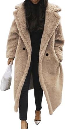 Minetom Manteau Femme Hiver Manteaux À Revers Blouson Veste Polaire Chaud Jacket Épais Long Outwear Avec Poche A Abricot 3XL
