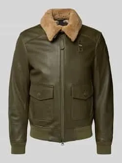 Blauer Lederjacke mit Pattentaschen Modell CHEITON