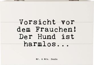 Mr. & Mrs. Panda 22 x 15 cm Holzkiste Vorsicht vor dem Frauchen!... - Geschenk, Hundebesitzer, Spruch Geschenke, Truhe, Geschenkdose, Spruch Sprüche