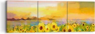 Arttor Mehrteilige Bilder auf Leinwand Sonnenblumen Blume Leinwandbild 90x30cm Wandbilder Dekoration Wohnzimmer Schlafzimmer Set 3 teilige Klein Wanddeko Bil