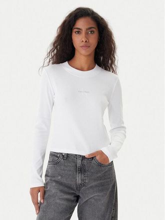 Calvin Klein Jeans Bluse Monogram LV047A803G Wei&szlig; Slim Fit