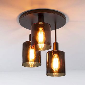 M&S Collection Plafonnier 3 lampes 35x40 cm en verre et m&eacute;tal brun